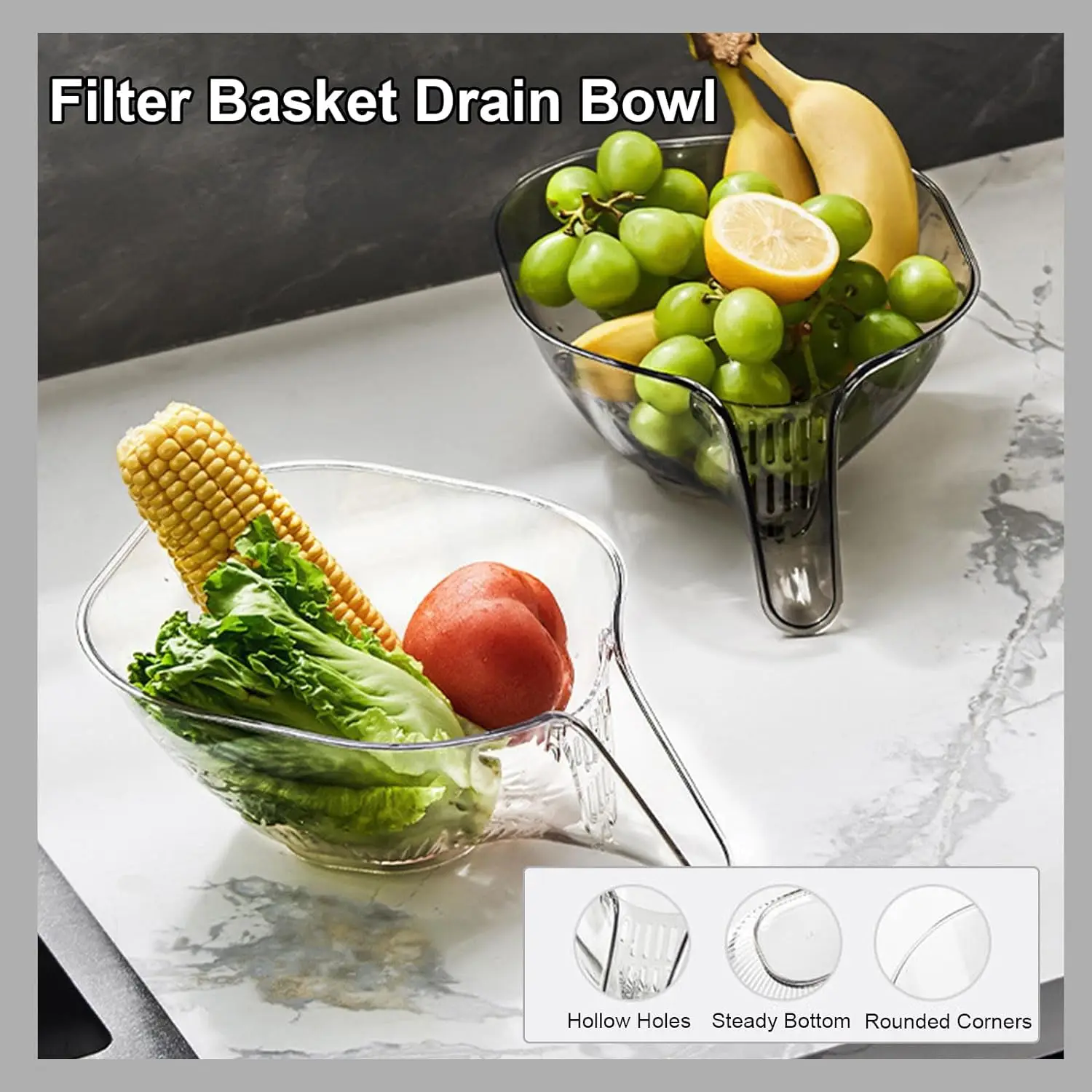 Multi Functional Drain Basket Drainage Basket Funnel Fruit Cleaning ...