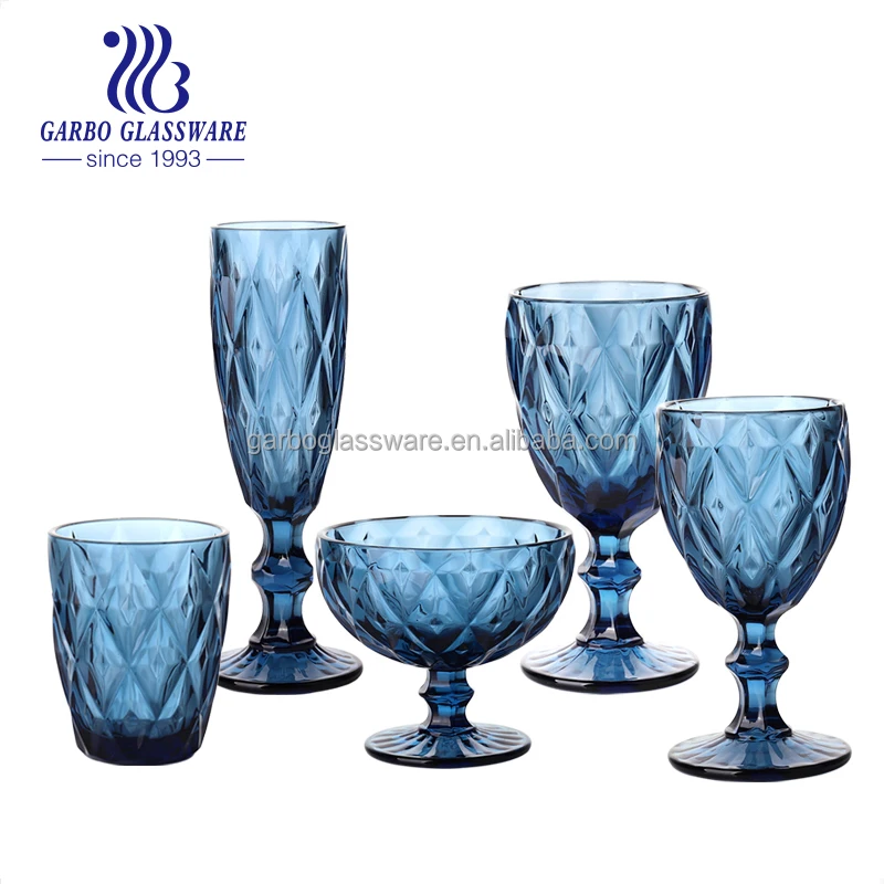 Glass Goblet Vintage Wine Goblet Embossed Glassware 10 Oz Solid Color ...