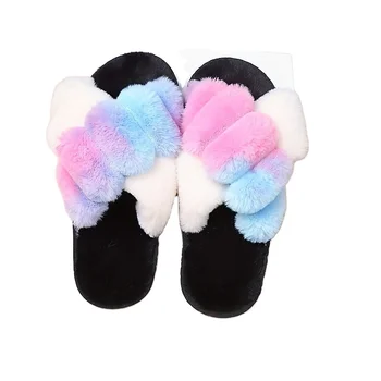 Colorful House-style Plush Cross Slippers Anti-slip Indoor Slippers For ...
