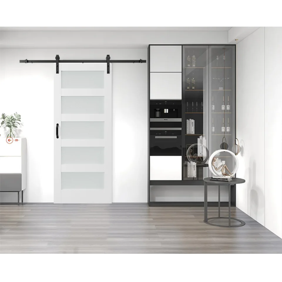 5 Frosted Glass Solid Core White Finished Interior Barn Door