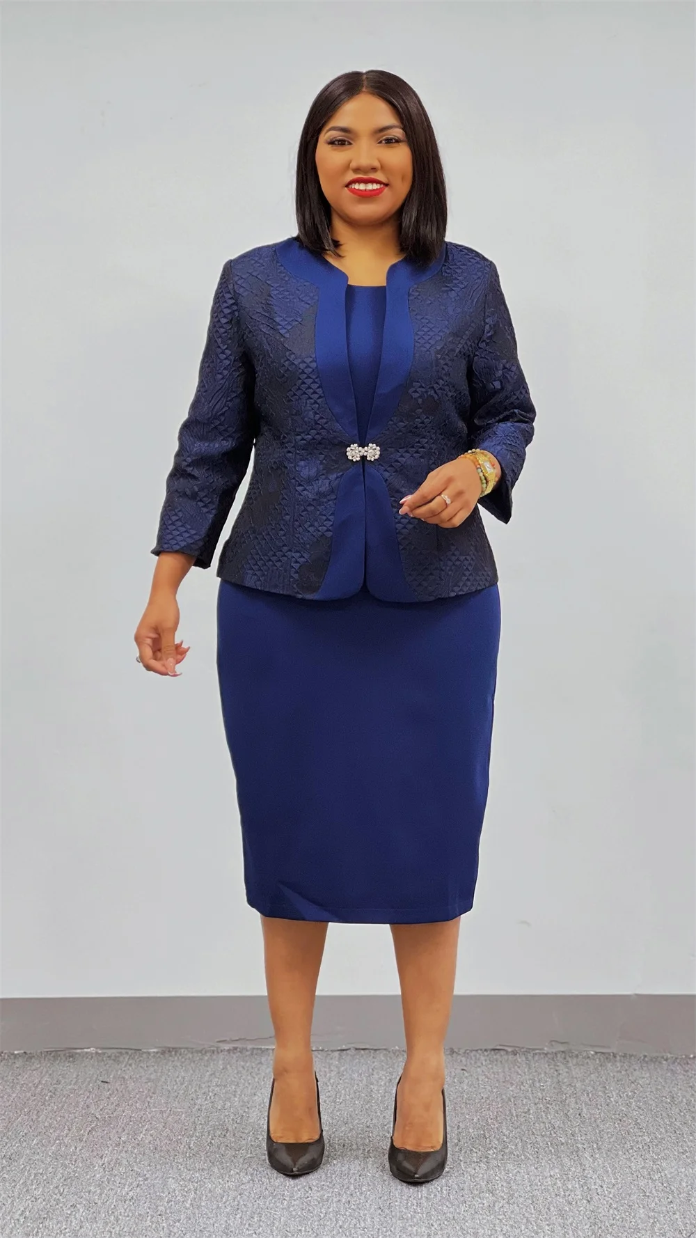 Shop Our Plus Size Dress Suits with Floral Brocade Prints