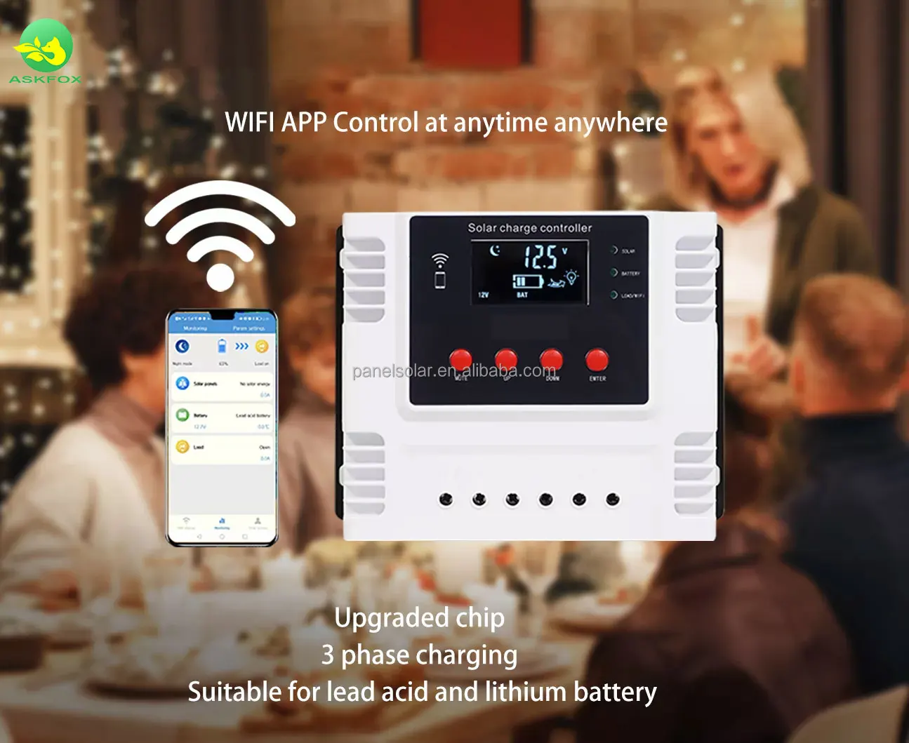 Wifi 12v 24v/48v Automatic Battery Regulators Charger 10a 20a 30a 40a 50a 60a Dual Usb Pwm Solar ...