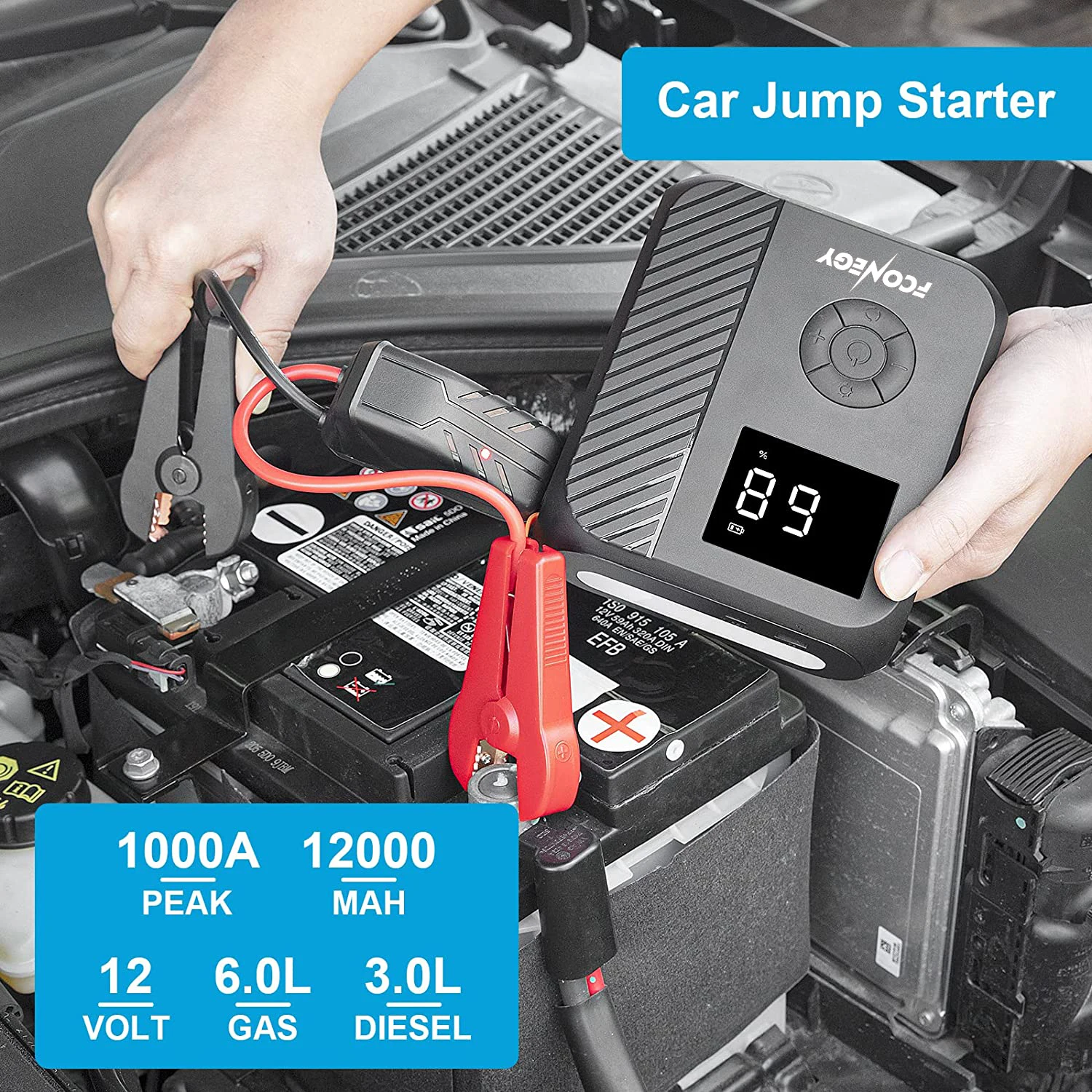 Car Jump Starter 12000mah 1000a Car Battery Starter Portable Outdoor ...
