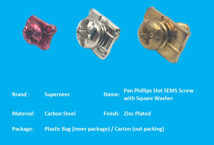 Customized Color Pan Slot Phillips Combination Sems Screw With Square ...
