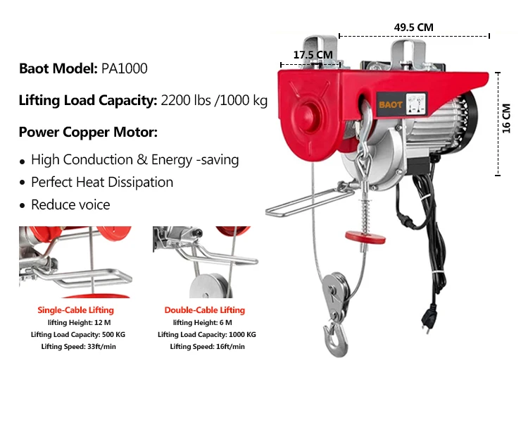 Overhead Engine Lift Winch Crane Lift 2200lbs Steel Electric Winch Wire ...