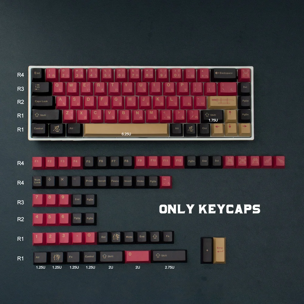 129 Keys GMK Red Samurai Clone Keycaps PBT Dye Sub Cherry Profile ...