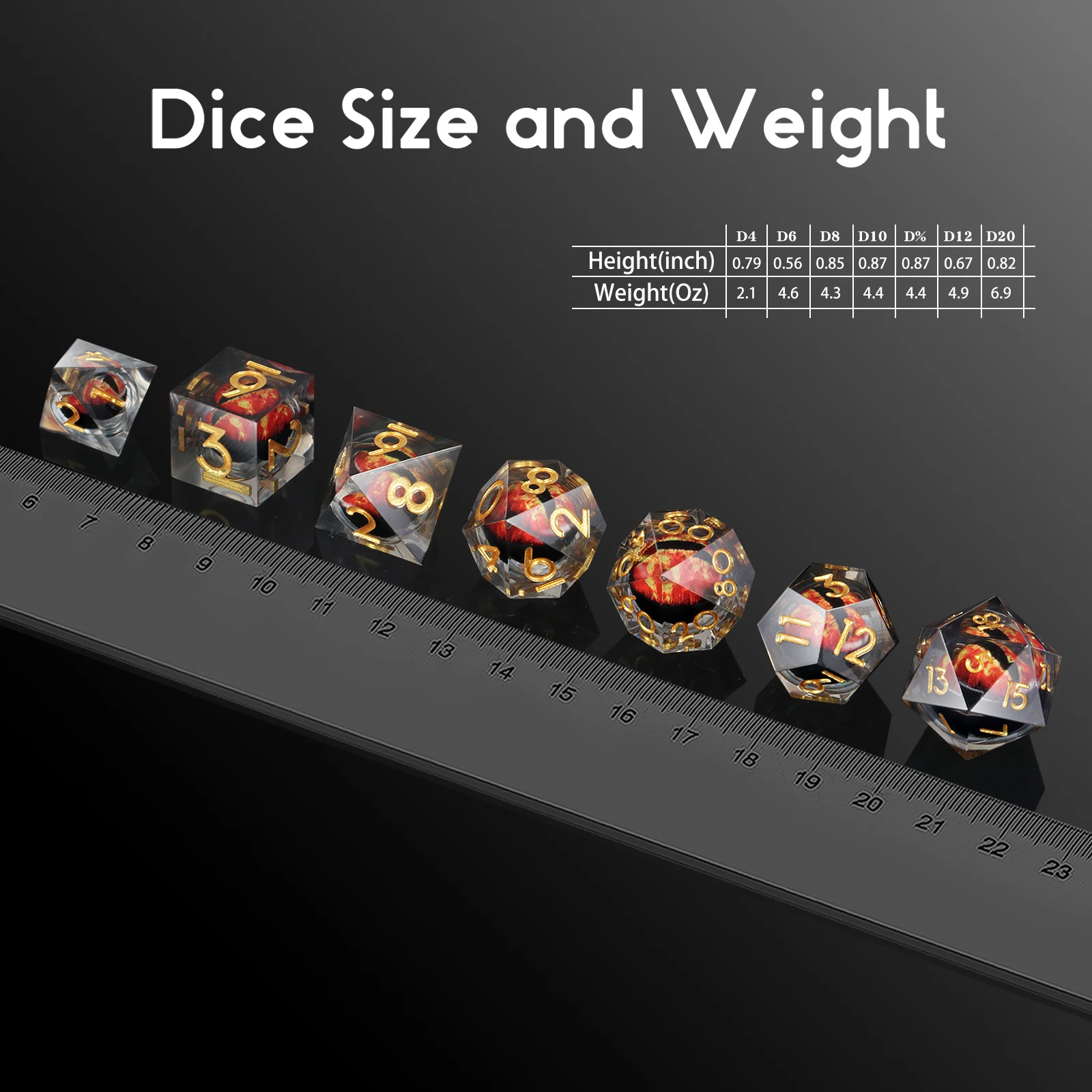 7pcs Floating Eyeball Polyhedral Sharp Edge Dice Set Resin Dragon's Eye ...