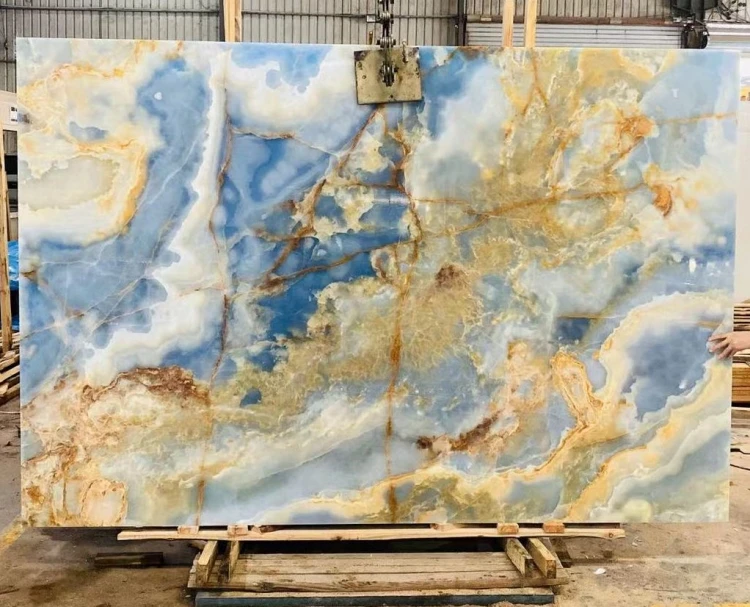 Translucent Onyx Slabs Natural Stone Backlit Wall Panel Sky Blue Onyx ...