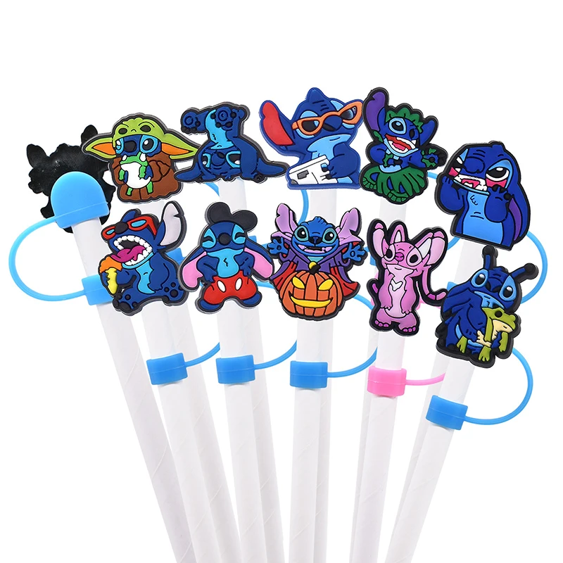 Wholesale Cartoon Cute Stitch Angel Straw Toppers Pvc Custom Drinking ...