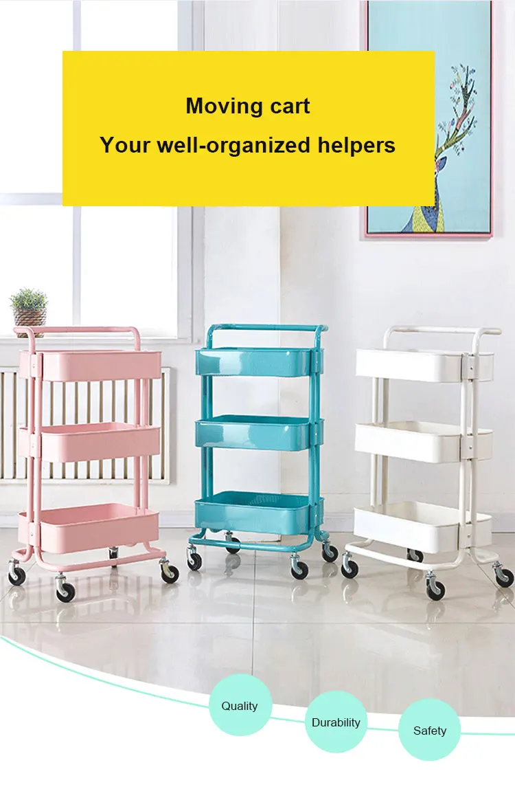 Multi-purpose 3-layer Kitchen Trolley Cart Movable Storage Metal ...