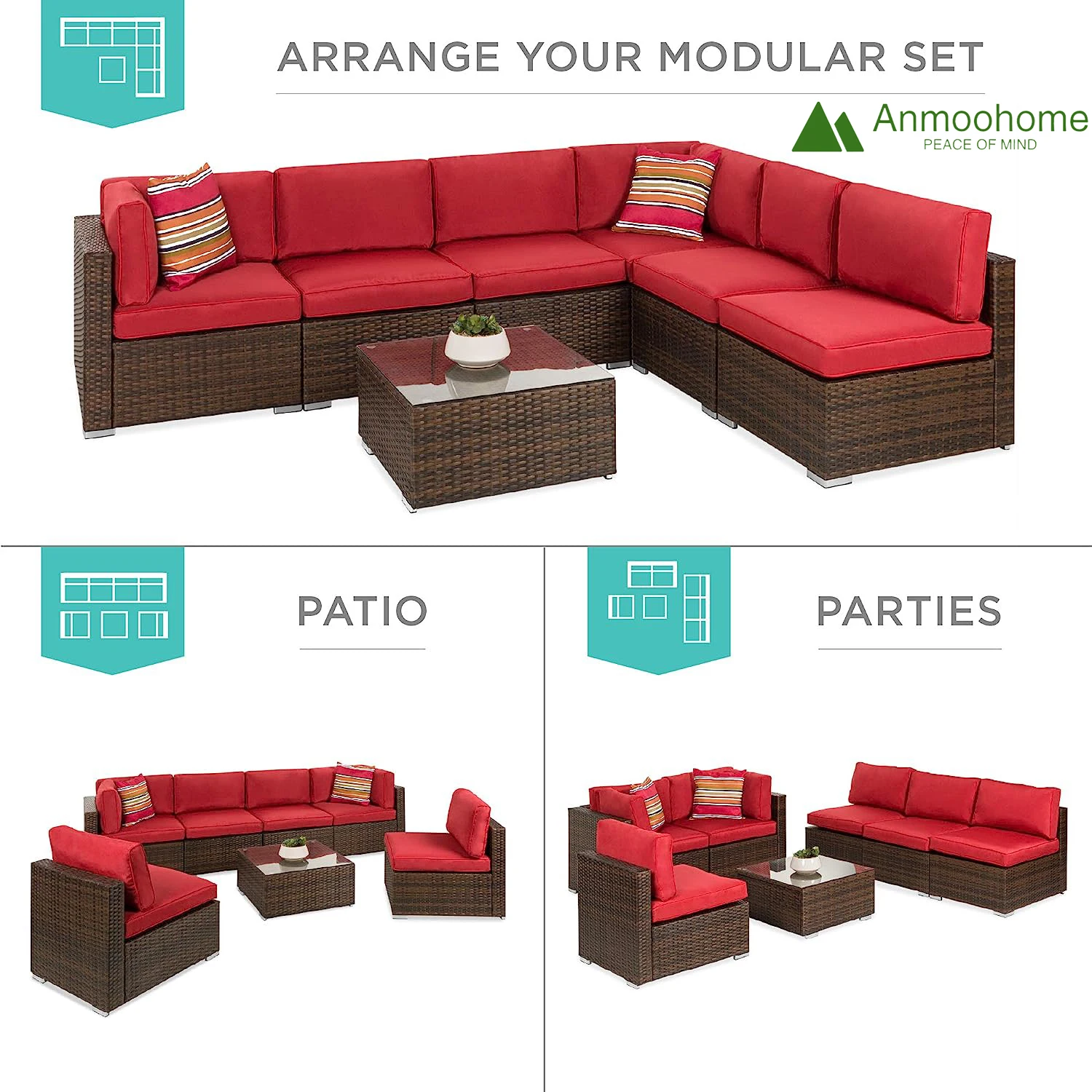 Modern Red Terrace Furniture 7-piece Set Of Table And Chair Outdoor ...