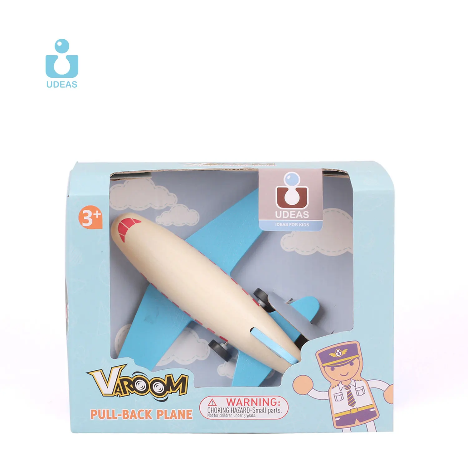 Udeas Montessori Toys Plane Pull Back Car Small Cartoon Wooden Airplane ...