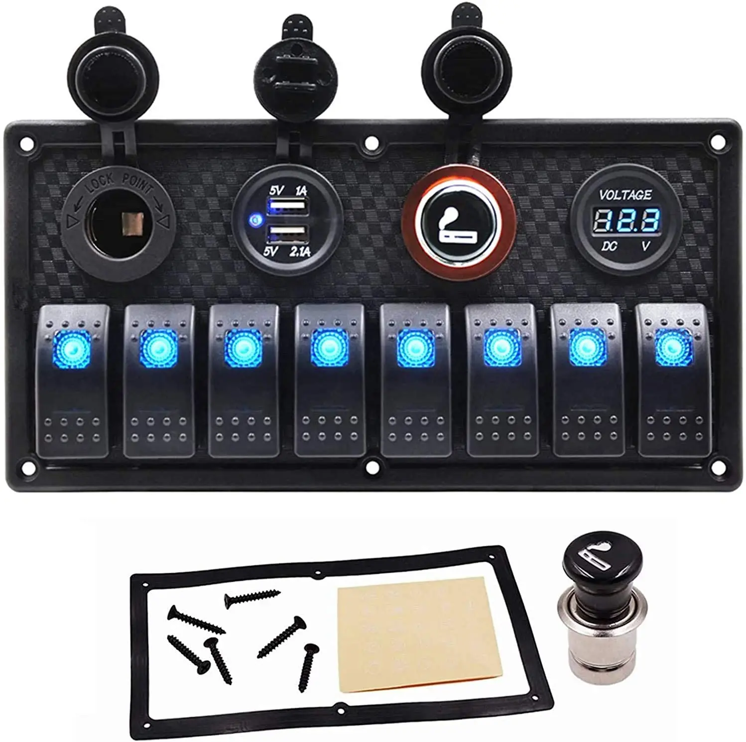 8帮汽车船led摇臂开关控制面板船开关面板双usb电压表点烟器 - Buy 8gang通断切换开关面板,海洋点火开关翘板开关面板,8帮派车船 ...