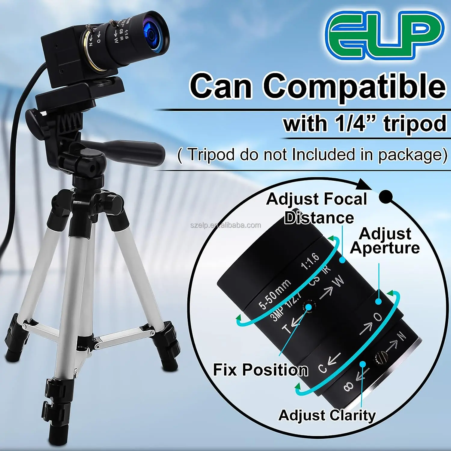 ELP 8MP USB Camera with Varifocal Lens for CCTV Security