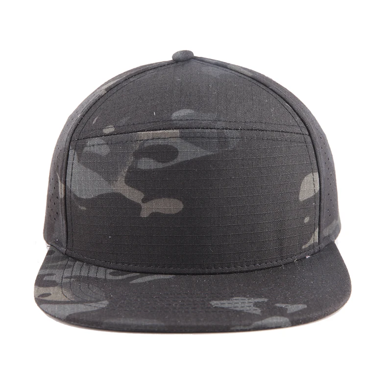 Custom Logo 7 Panel Flat Brim Snap Back Cap Laser Cut Hole Perforated Sport Gorras Hip Hop Camo ...
