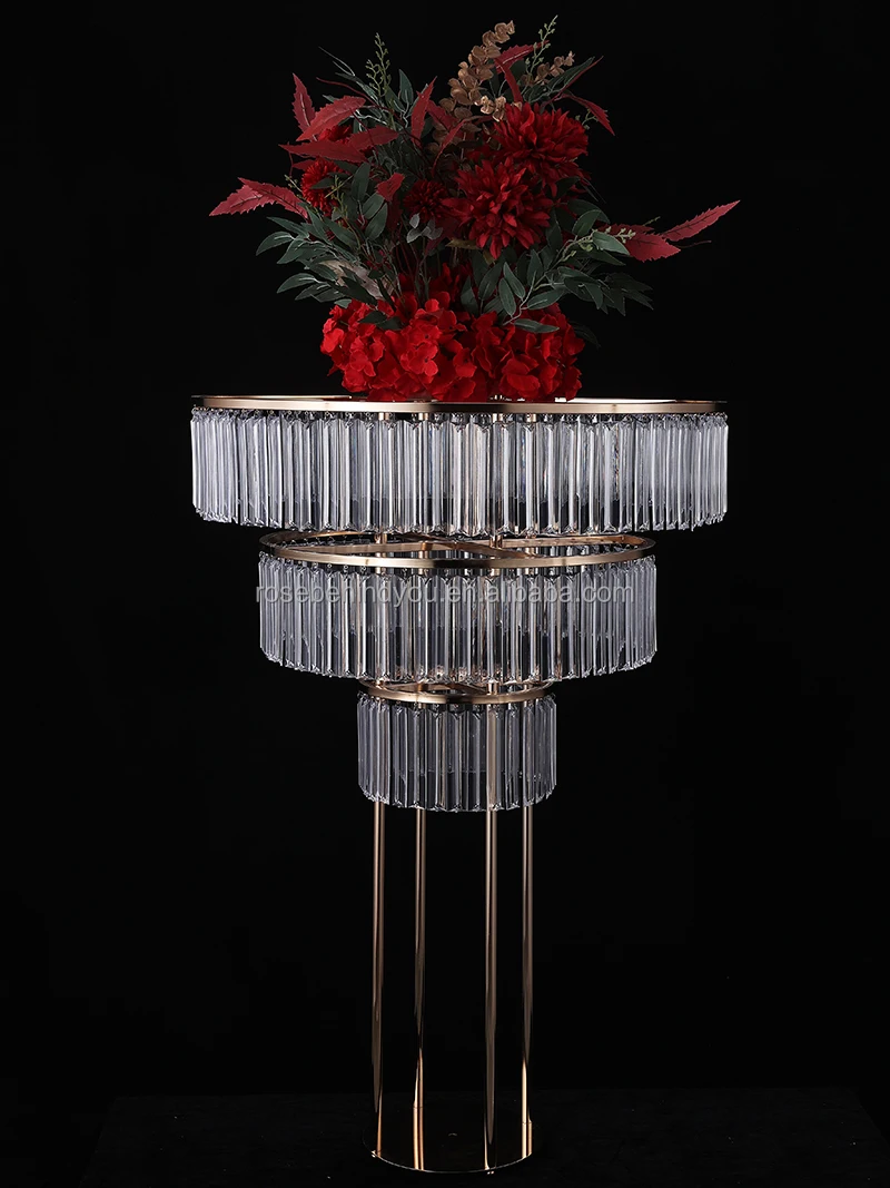 New Design Gold Metal Large Crystal Table Tree Centerpiece for Wedding ...