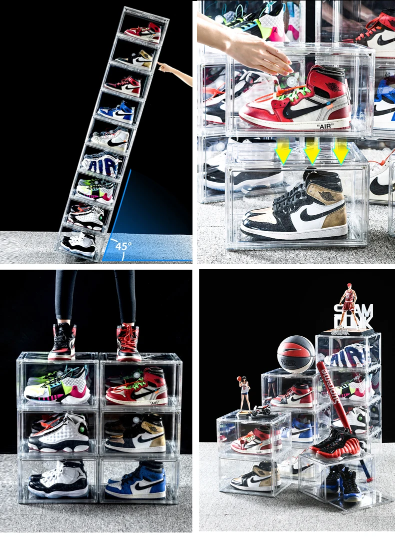 Side Open Drop Plastic Stackable Custom Sneakers Display Box Foldable ...