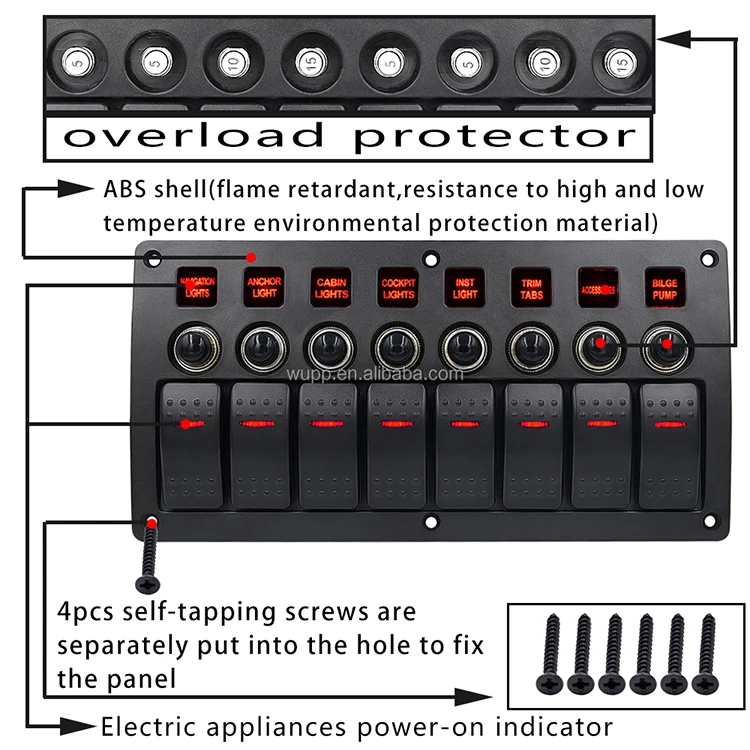 8 Gang Led Boat Rocker Switch Panel 12v Illuminated Momentary Rocker ...