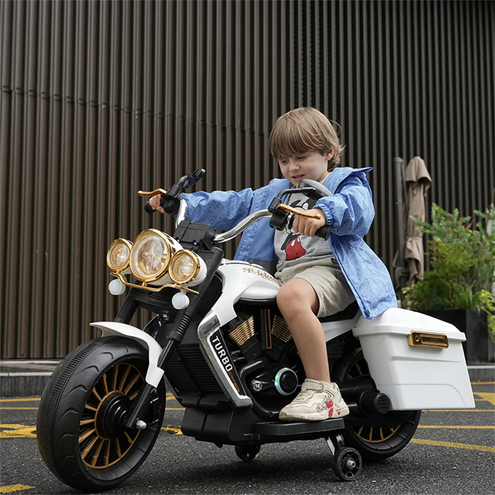 Kid Electric Two-wheel Motorcycle With Training Wheels Music Light Ride ...