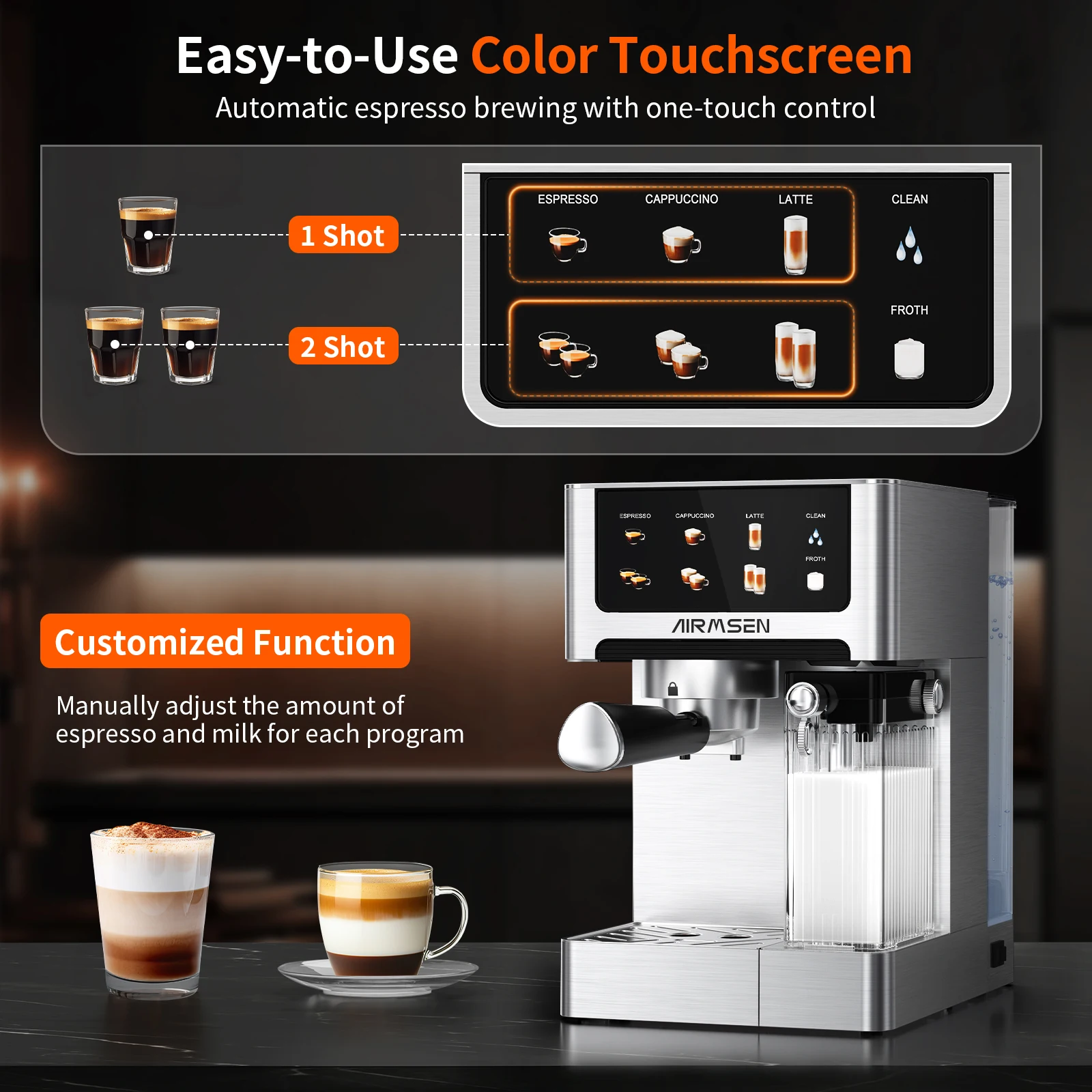 Home Digital Touch Screen Coffee Machine - Programmable, 1.5L Capacity ...