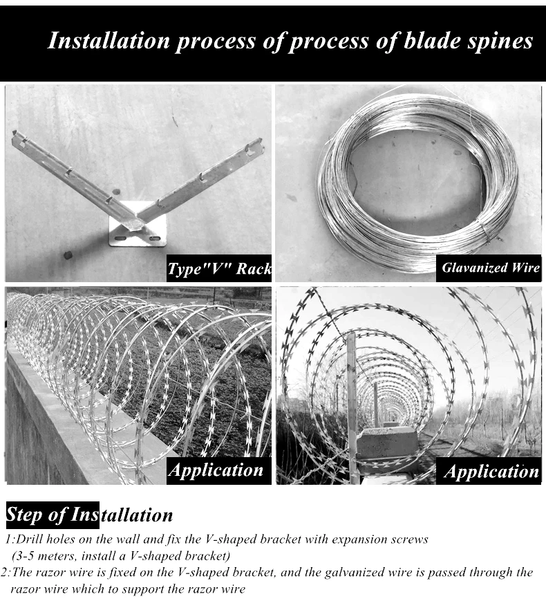 Barbed Wire Mesh Fence Galvanized Barbed Wire Tape Razor Blade Fencing ...