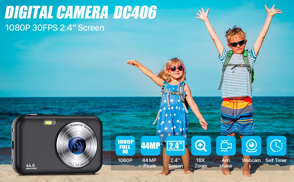 16X Digital Zoom FHD 1080P Portable Mini Digital Camera Compact Point ...