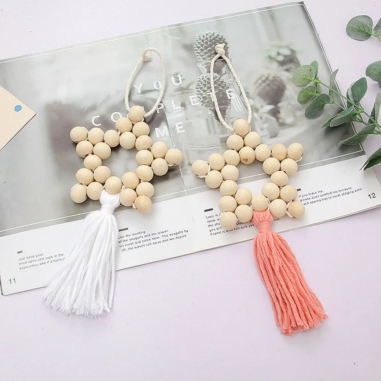 Nordic Simplicity Wooden Bead String Five Pointed Star Tassel Children ...