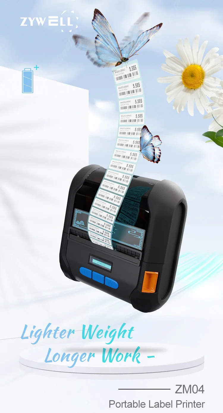 ZYWELL Mini Printer - High Speed Portable Label Printer