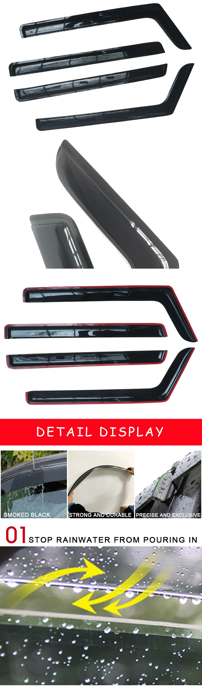 Hummer H2 H3 Wind Deflectors - Black Rain Guard Visors