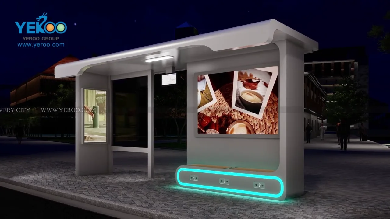Outdoor Furniture Smart Bus Stop Shelter With Mobile Phone Charging ...