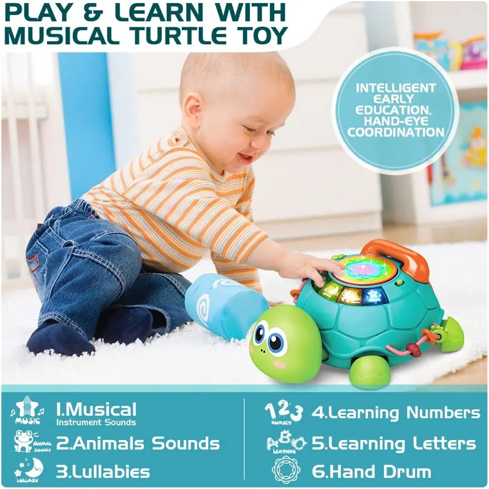 Musical Turtle Crawling Baby Toys Pretend Phone Call Toy With Lights ...
