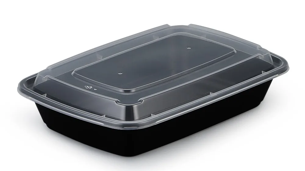 24 Oz Black Rectangular Microwavable Food Parcel Box Takeaway Plastic ...