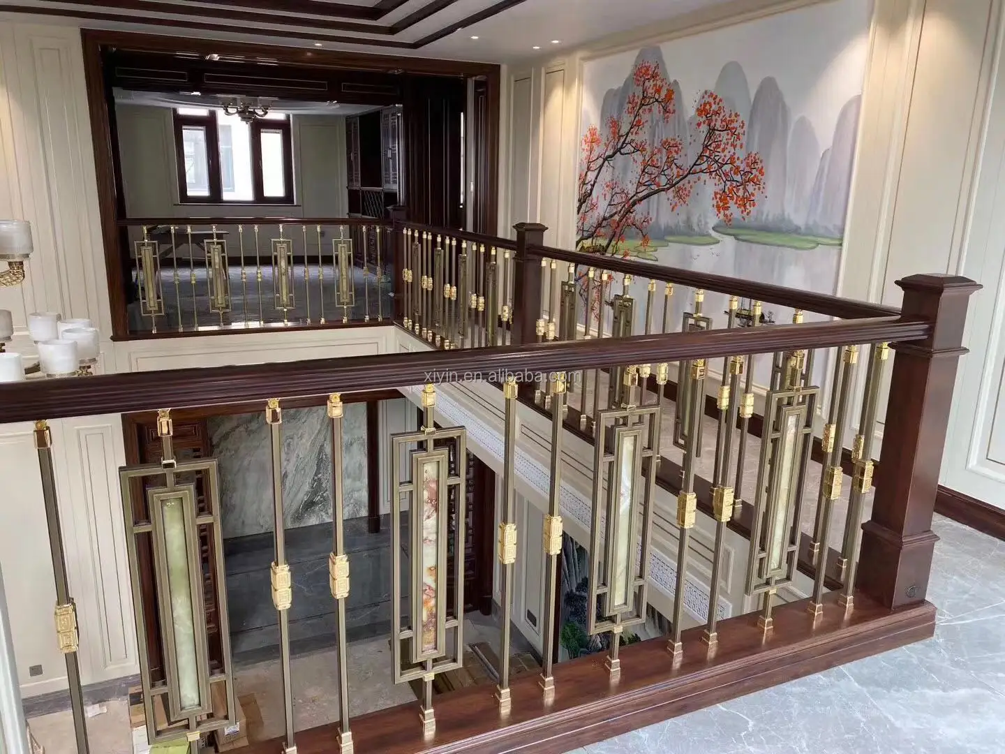 Special Design Stair Balustrades And Handrail Jade Stone With Brass ...