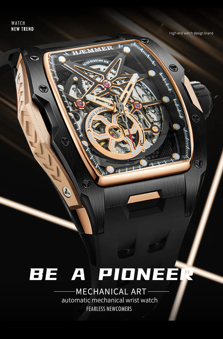 Haemmer 5032 Waterproof Skeleton Luxury Mechanical Automatic Wrist ...