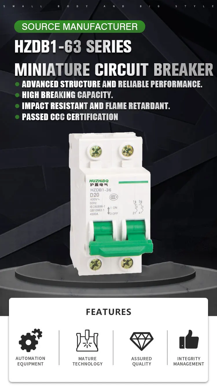 Hzdb1-63 2p Compact Dual-pole Circuit Breaker For Home Safety - Buy ...