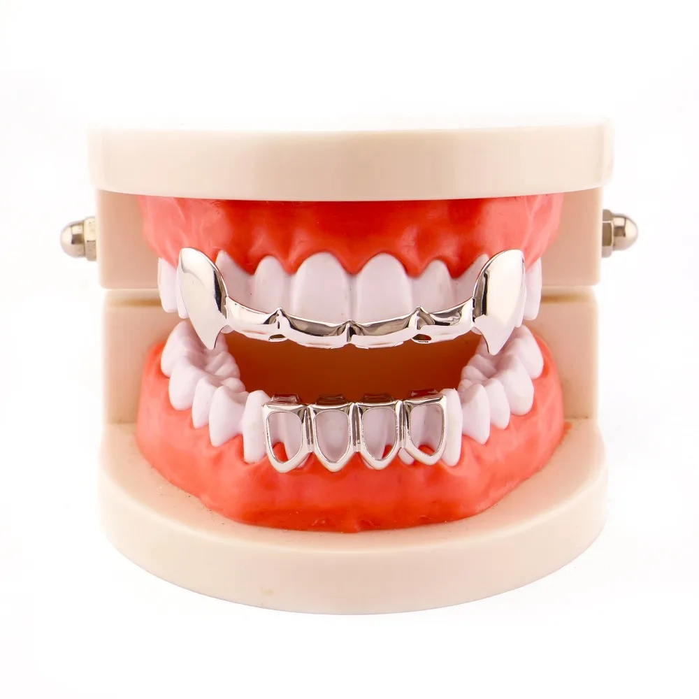 Grills Gold Plated Tiger Teeth Hip-Hop Case Unisex Vampire Teeth ...