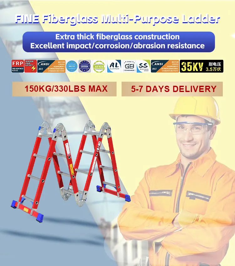 Fiberglass Folding Ladder Electric Heavy Duty FRP Step Fiberglass ...