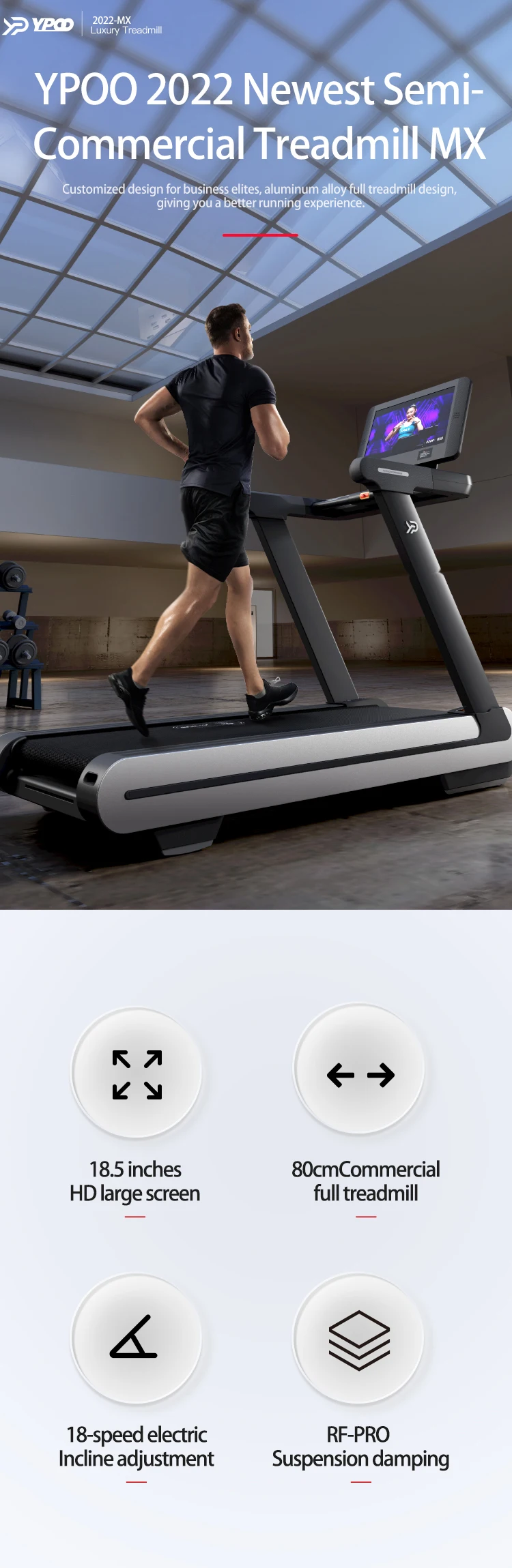 YPOO Gym Treadmill Electric - Luxury Semi Commercial Machine