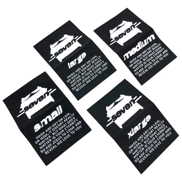 Wholesale Custom Center Fold Clothing Labels Black Brand Woven Size ...
