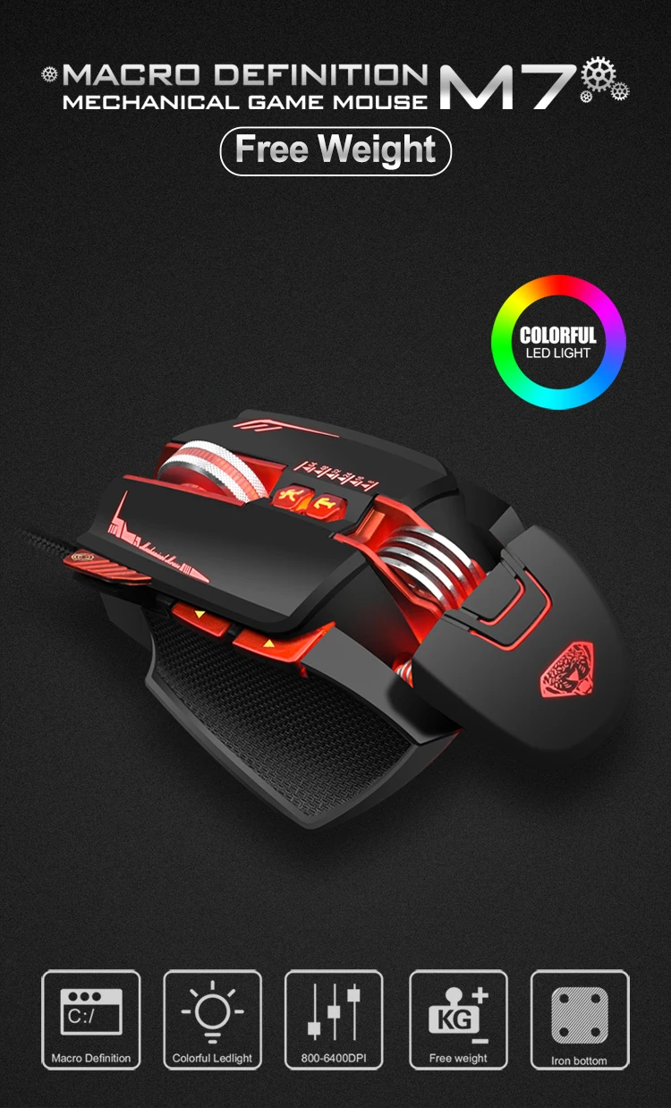 MACRO DEFINITION MECHANICAL MOUSE M7 8000 DPI - Ergonomic Gaming Mouse