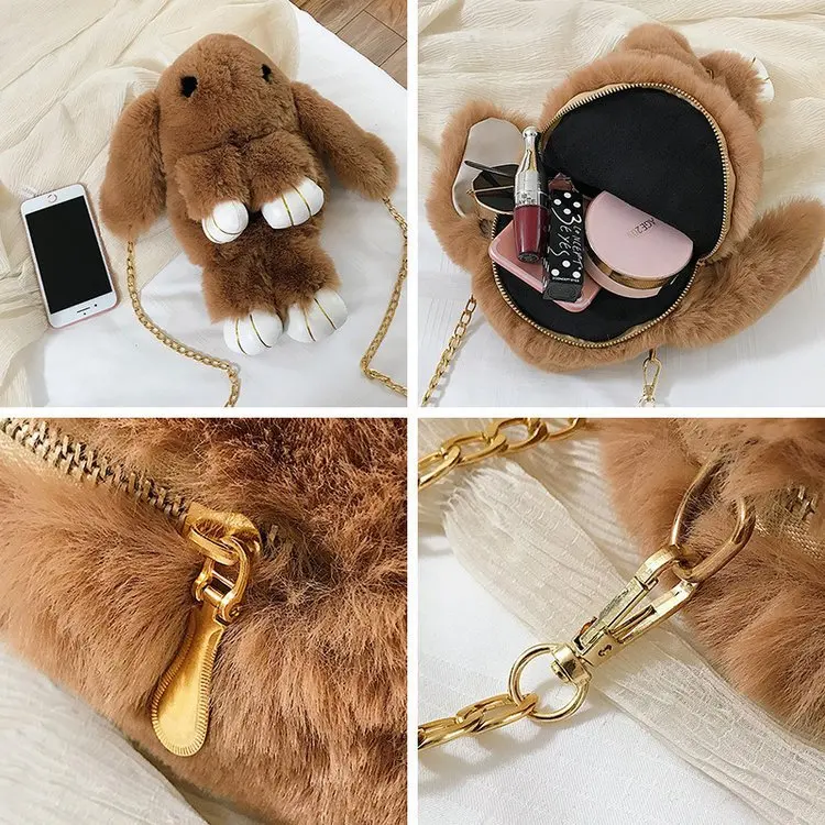 Cute Shaggy Kawaii Plush Bunny Rabbit Animal Shoulder Bag