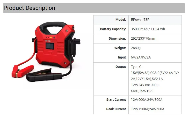 Portable Car Battery Booster Pack 12v/24v 35000mah Car Jump Starter ...