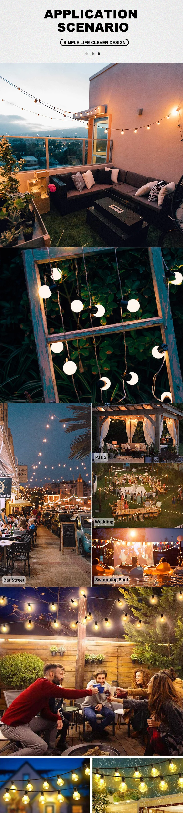 G40 String Lights Style Globe Bulbs Black Wire Connectable Outdoor Led ...