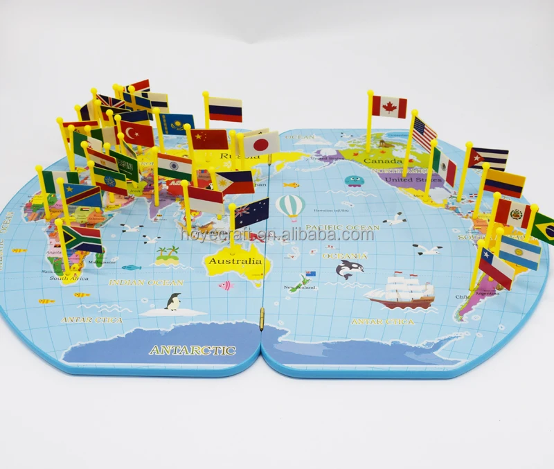 Geographical Knowledge With National Flags Wooden Puzzles World Map ...
