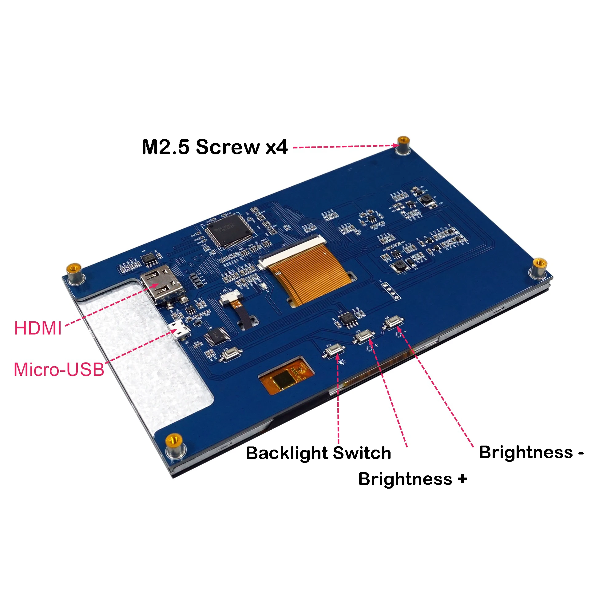7 Inch 1024x600 Ips Hd Raspberry Pi 3/3b+/4b Lcd Display Module Monitor ...