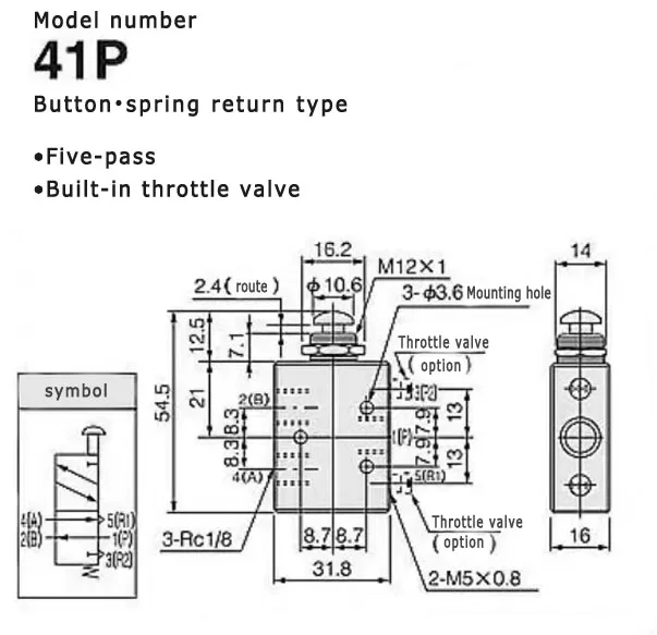 TAC Series Push Button Type Pneumatic Switch Mechanical 5/2 Way air ...