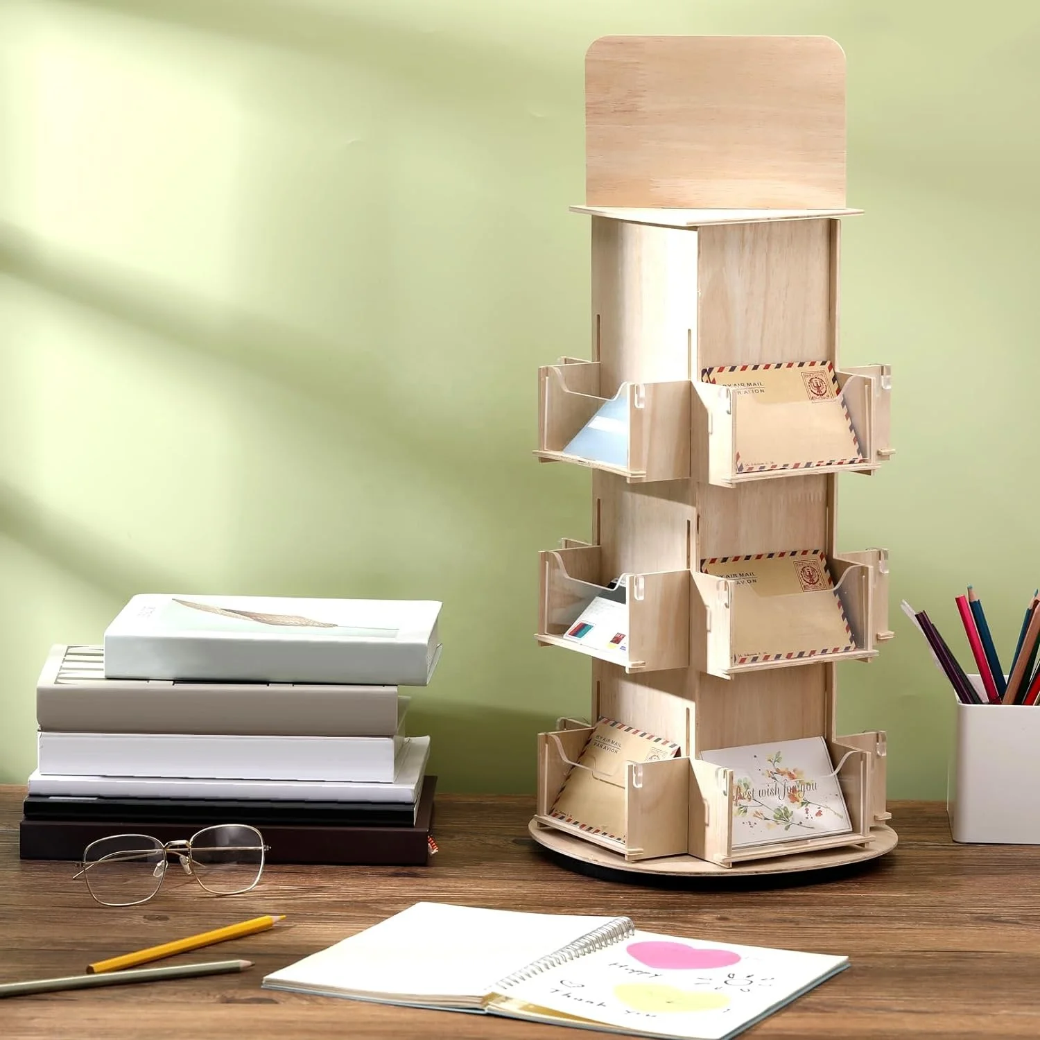 Wooden Rotating Display Stand 3 Tier 4 Sided Wood Household Custom ...