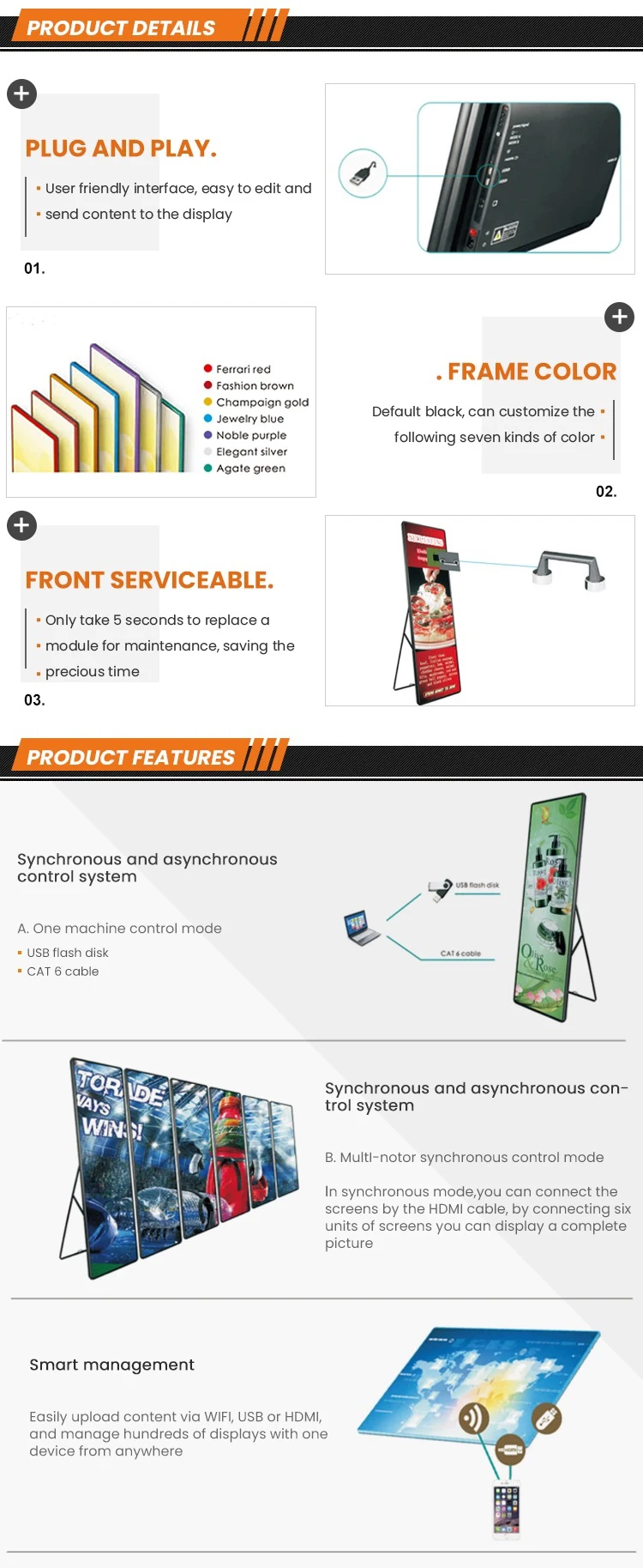 Full Color P2 P2.5 P3 Movable Totem Led Poster Mirror Floor Stand ...