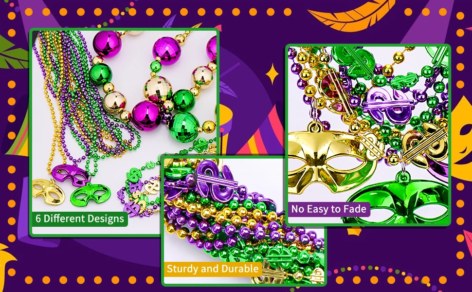 Large Beads Mardi Gras Carnival Necklace Decorations, 36pcs Oem