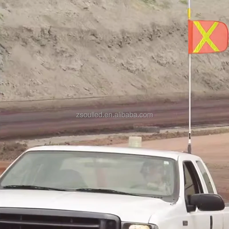 Black White Fiberglass Flag Pole 2FT to 12FT Safety Mining Whip With X ...